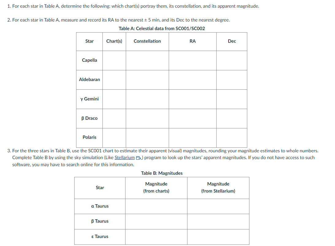 Solved 1. For each star in Table A, determine the following: | Chegg.com
