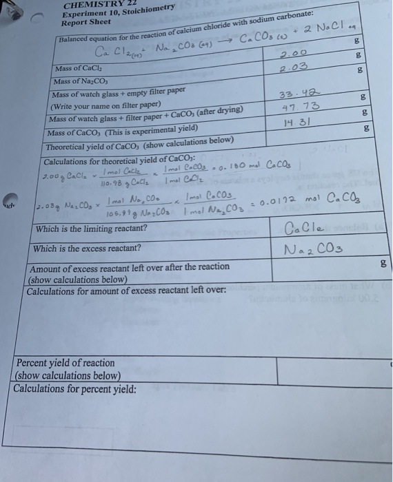 Solved Experiment 10, Stoichiometry Additional Problems Show | Chegg.com