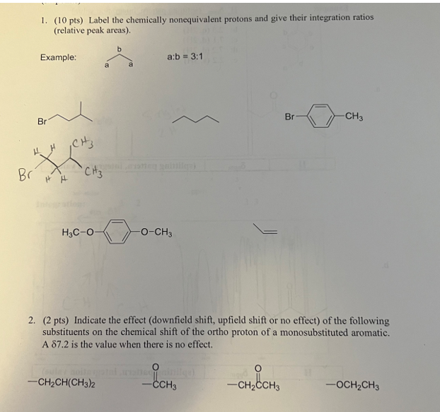 Solved 1. (10 pts) Label the chemically nonequivalent | Chegg.com