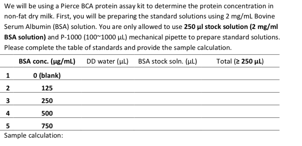 We will be using a Pierce BCA protein assay kit to | Chegg.com