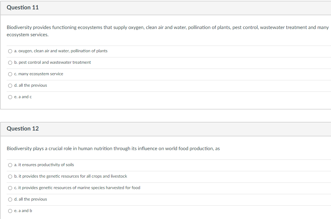 Solved Biodiversity provides functioning ecosystems that | Chegg.com