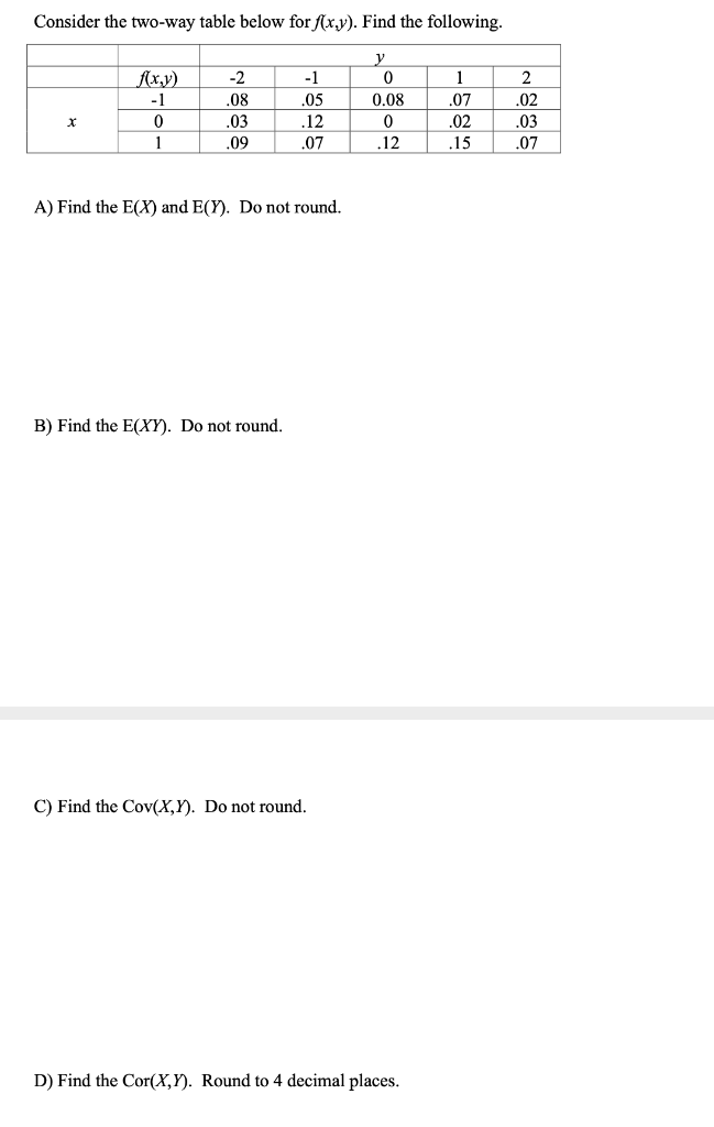 [solved] Consider The Two Way Table Below For F X Y