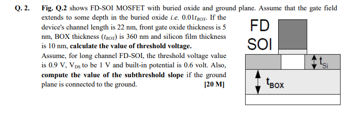 Fig. Q.2 shows FD-SOI MOSFET with buried oxide and | Chegg.com