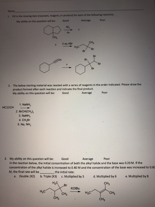 Solved 1. Fill in the missing item (reactant, reagent, or | Chegg.com