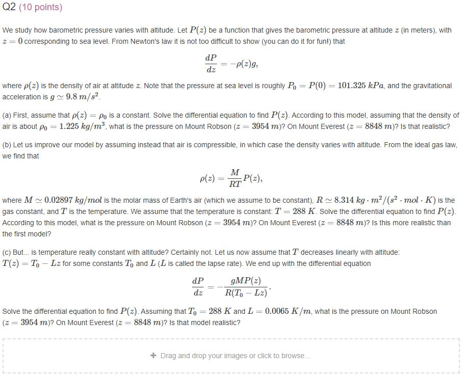 Solved Q2 (10 points) We study how barometric pressure | Chegg.com