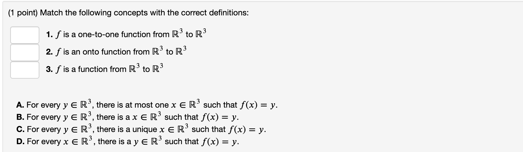 Solved (1 point) Match the following concepts with the | Chegg.com