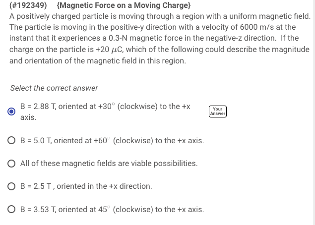 Solved (#192349) (Magnetic Force on a Moving Charge) A | Chegg.com
