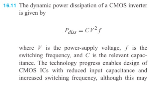 Solved 16.11 The dynamic power dissipation of a CMOS | Chegg.com