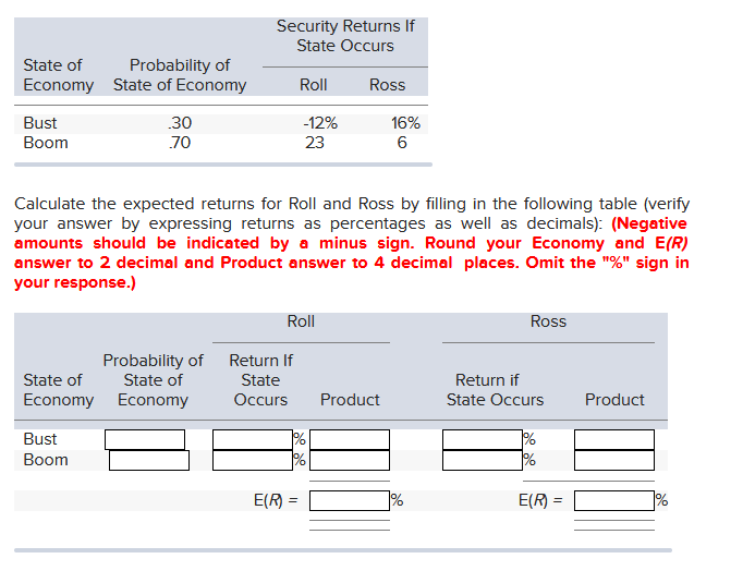 Solved Calculate the expected returns for Roll and Ross by | Chegg.com