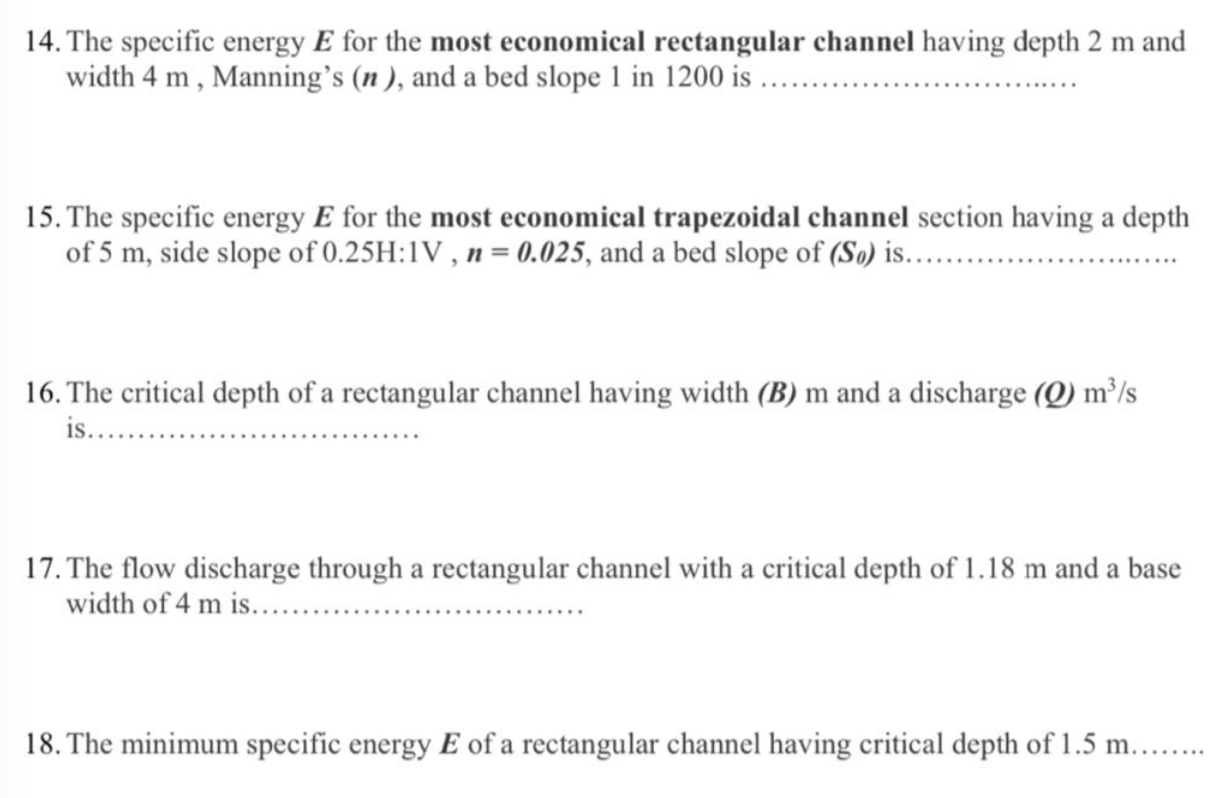 Solved 14. The specific energy E for the most economical | Chegg.com