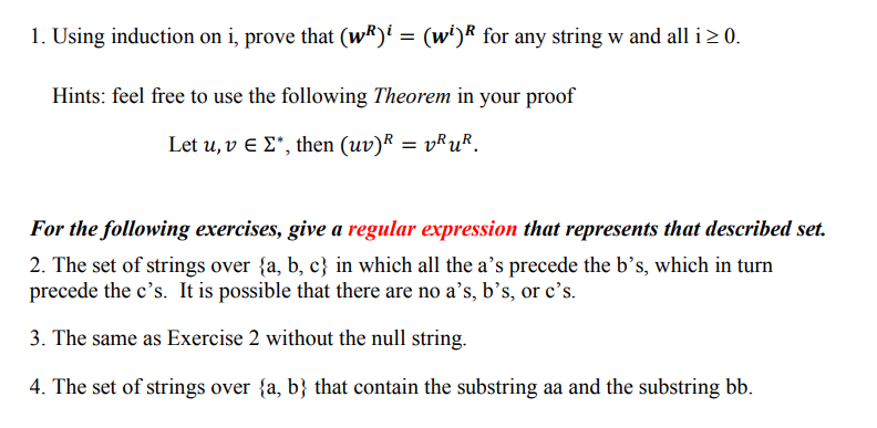 Solved Using induction on i , ﻿prove that (wR)i=(wi)R ﻿for | Chegg.com