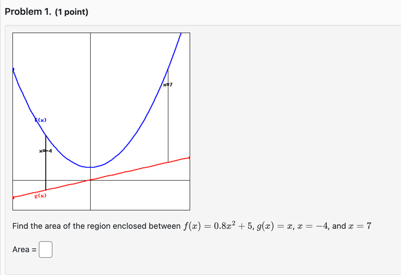 Solved Problem 1. (1 point) Find the area of the region | Chegg.com