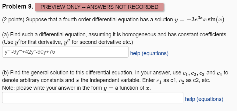 Solved Problem 9. PREVIEW ONLY -- ANSWERS NOT RECORDED (2 | Chegg.com