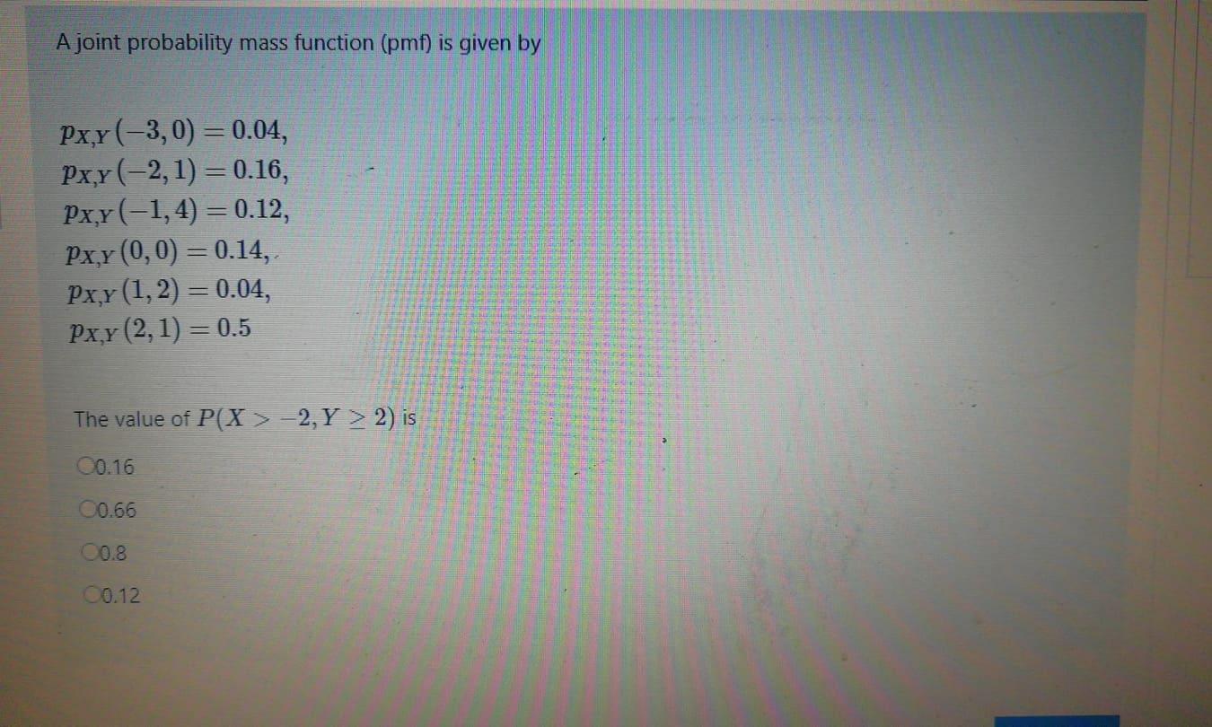 Solved A joint probability mass function (pmf) is given by | Chegg.com