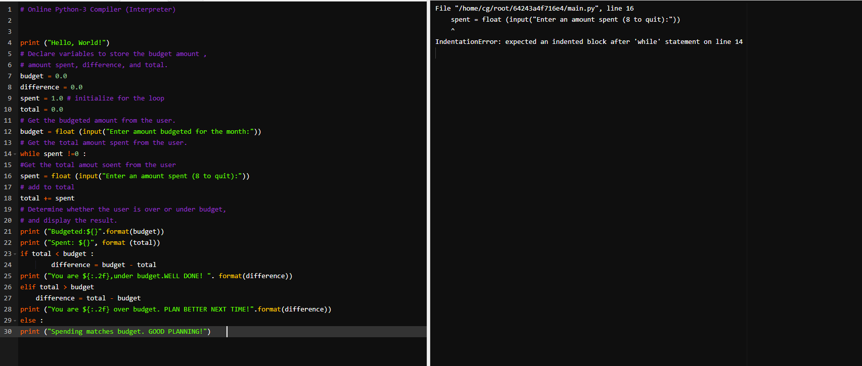 Solved File "/home/cg/root/64243a4f716e4/main.py", line 16 | Chegg.com