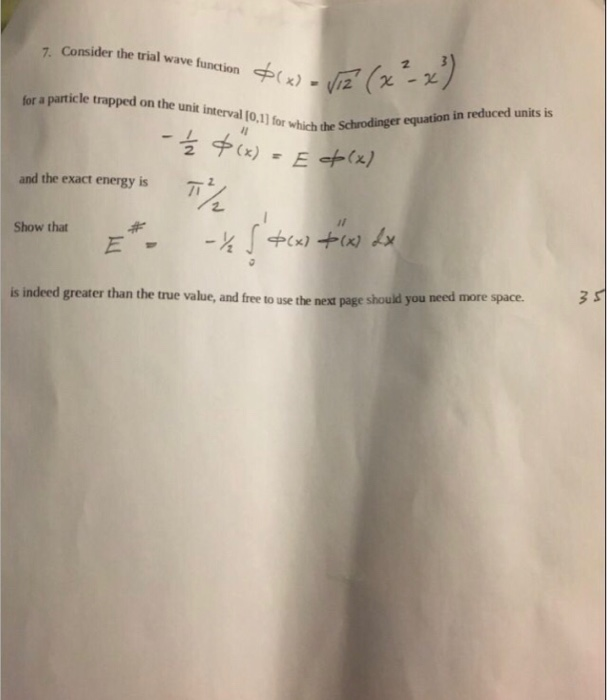 Solved 7 Consider The Trial Wave Function 2 On The Unit