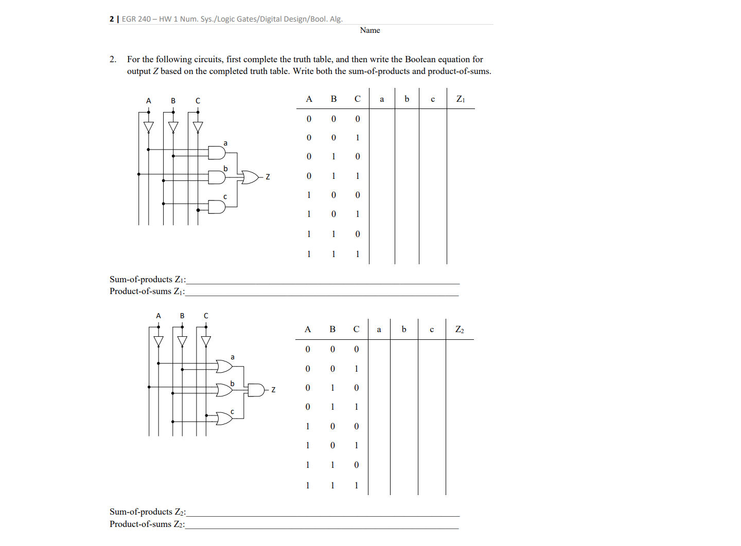 Solved For the following circuits, first complete the truth | Chegg.com