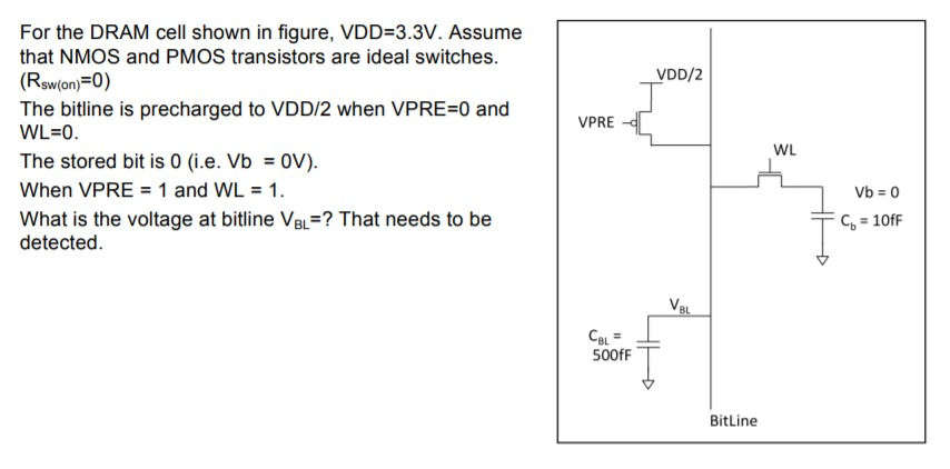 Solved VDD/2 VPRE For the DRAM cell shown in figure, | Chegg.com