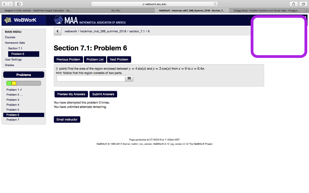 Solved webwork.asu.edu WeBWorK : Heckman MAT 266 Summer 2018 | Chegg.com
