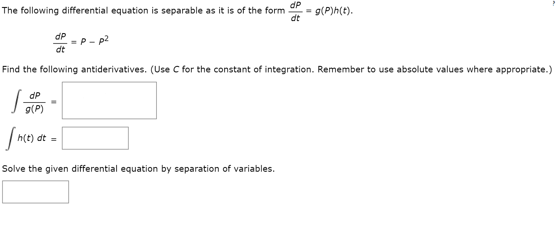 Solved ? The following differential equation is separable as | Chegg.com