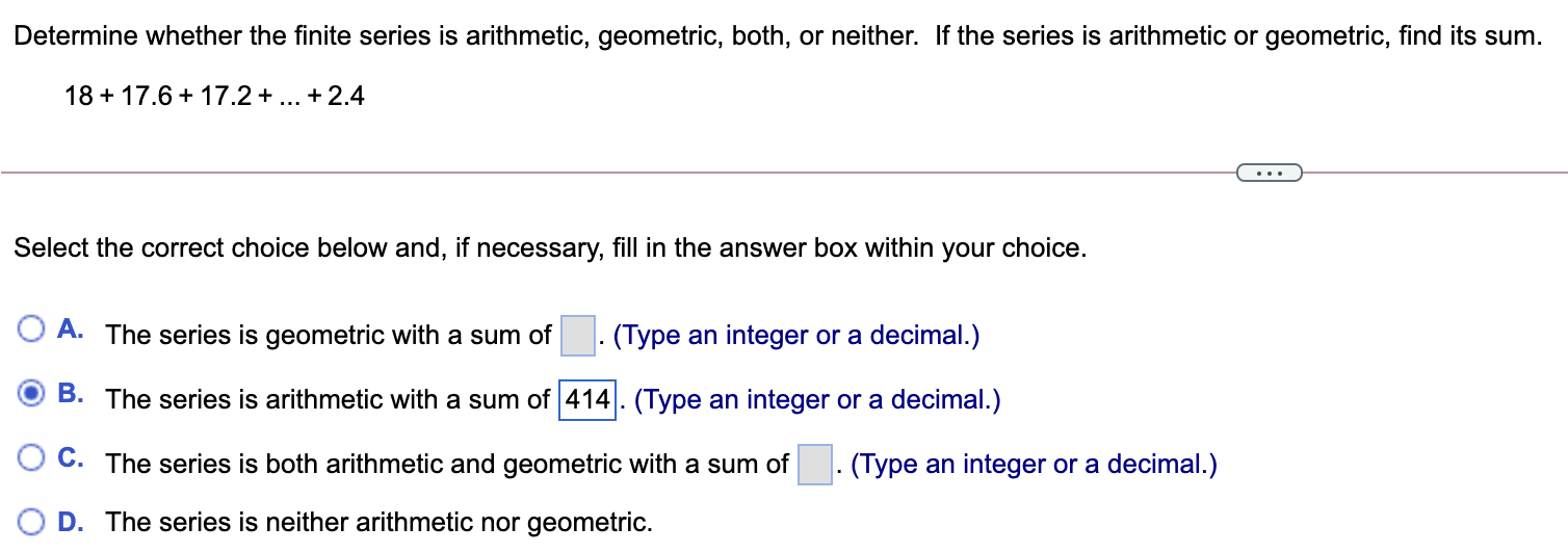 Solved Determine whether the finite series is arithmetic, | Chegg.com