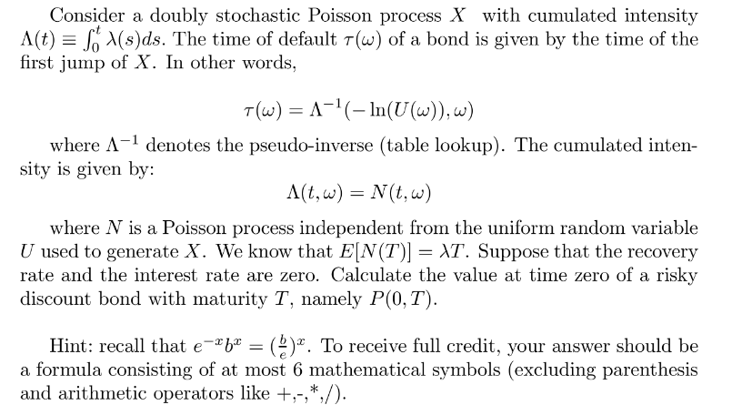 Consider a doubly stochastic Poisson process X with | Chegg.com