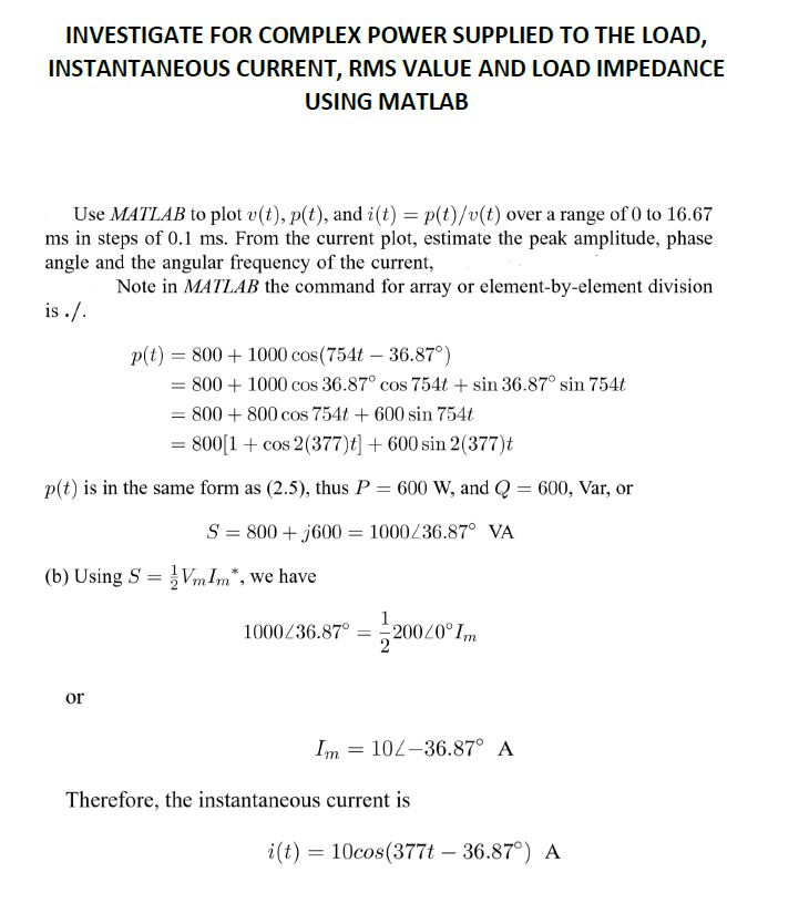 Solved INVESTIGATE FOR COMPLEX POWER SUPPLIED TO THE LOAD, | Chegg.com