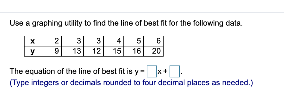 Solved Use a graphing utility to find the line of best fit | Chegg.com