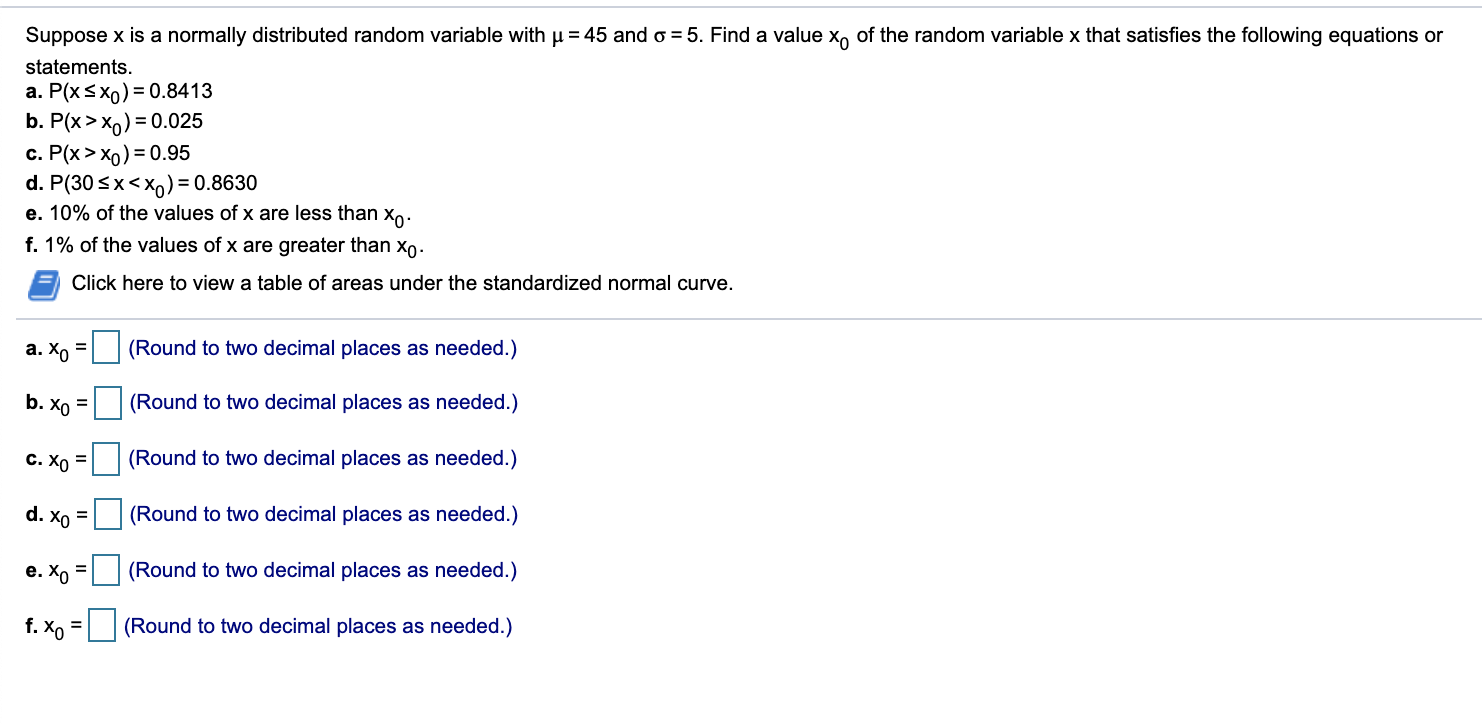 Solved Suppose x is a normally distributed random variable | Chegg.com