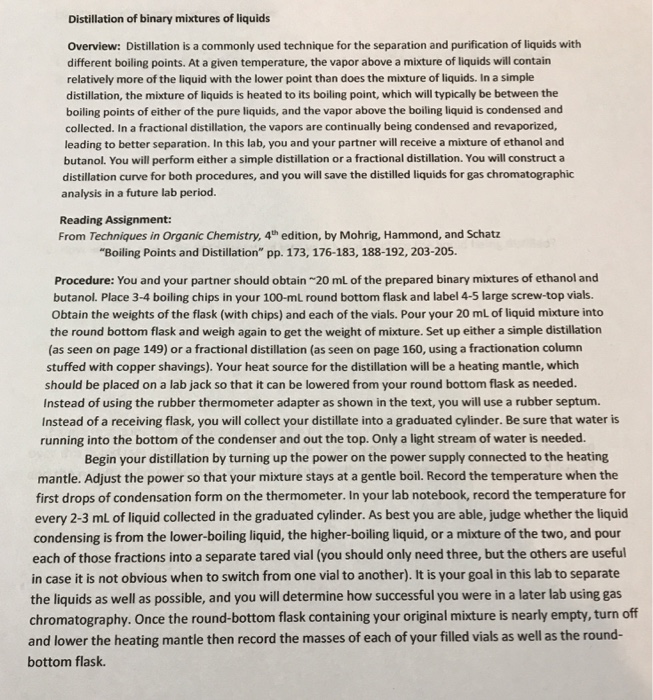 Solved Distillation of binary mixtures of liquids Overview: | Chegg.com