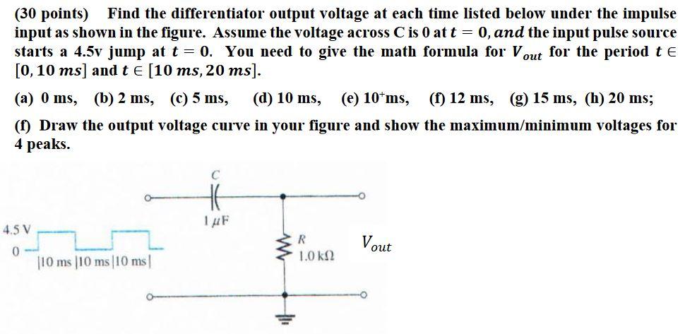 Solved (30 points) Find the differentiator output voltage at | Chegg.com