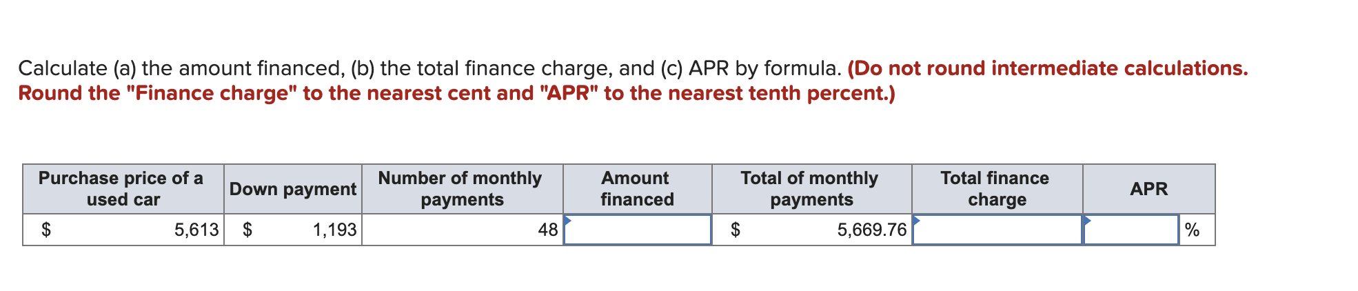 Calculate (a) ﻿the amount financed, (b) ﻿the total | Chegg.com