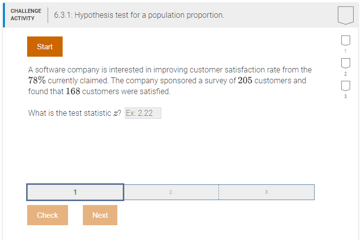 Solved CHALLENGE ACTIVITY 6.3.1: Hypothesis test for a | Chegg.com