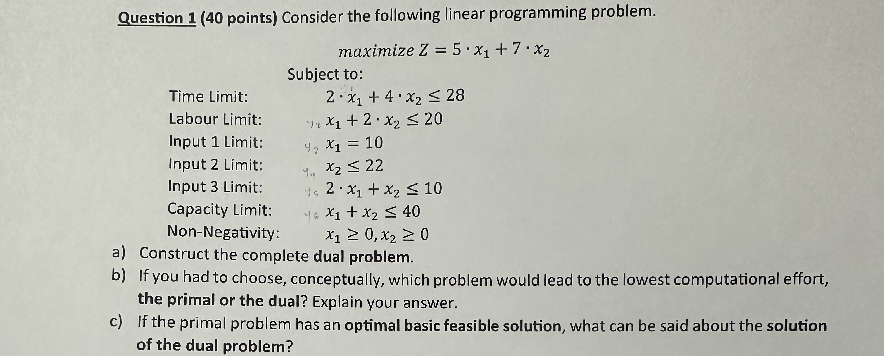 Solved Question 1 (40 ﻿points) ﻿Consider the following | Chegg.com