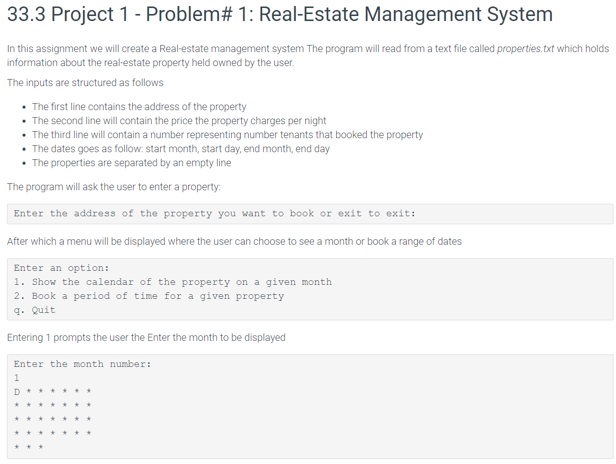 Solved 33.3 Project 1 - Problem# 1: Real-Estate Management | Chegg.com