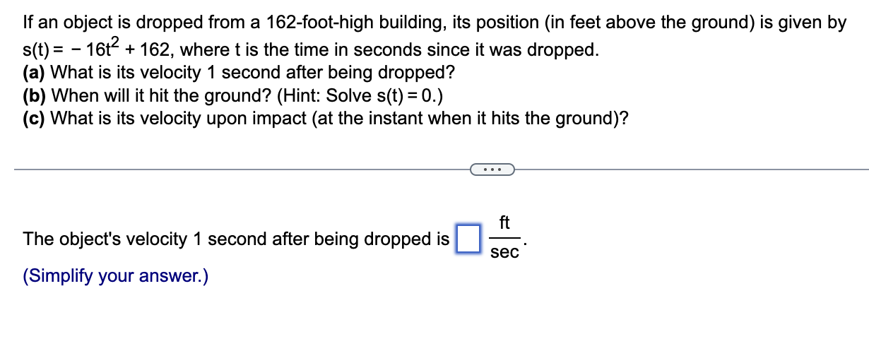 Solved If an object is dropped from a 162-foot-high | Chegg.com