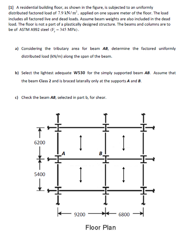 Solved [1] A residential building floor, as shown in the | Chegg.com