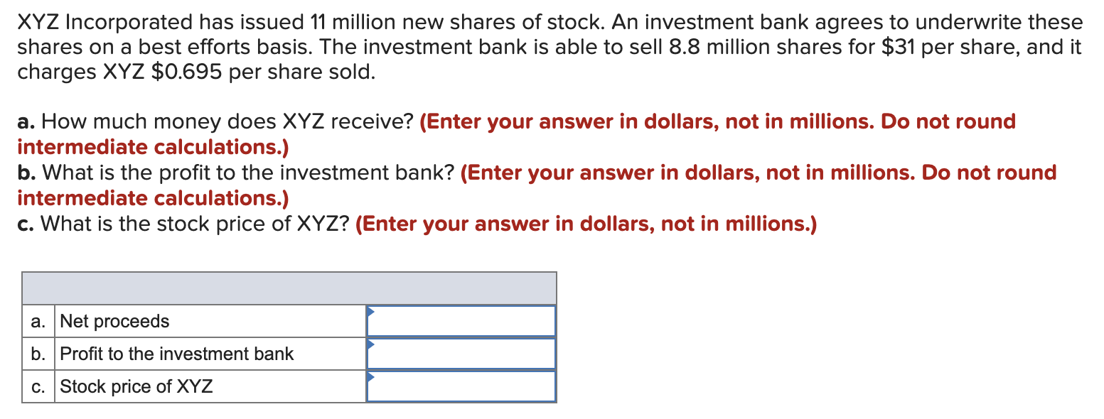 Solved XYZ Incorporated has issued 11 million new shares of | Chegg.com