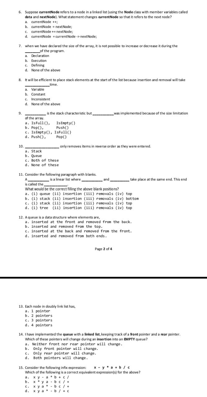 Solved 6. Suppose currentNode refers to a node in a linked | Chegg.com