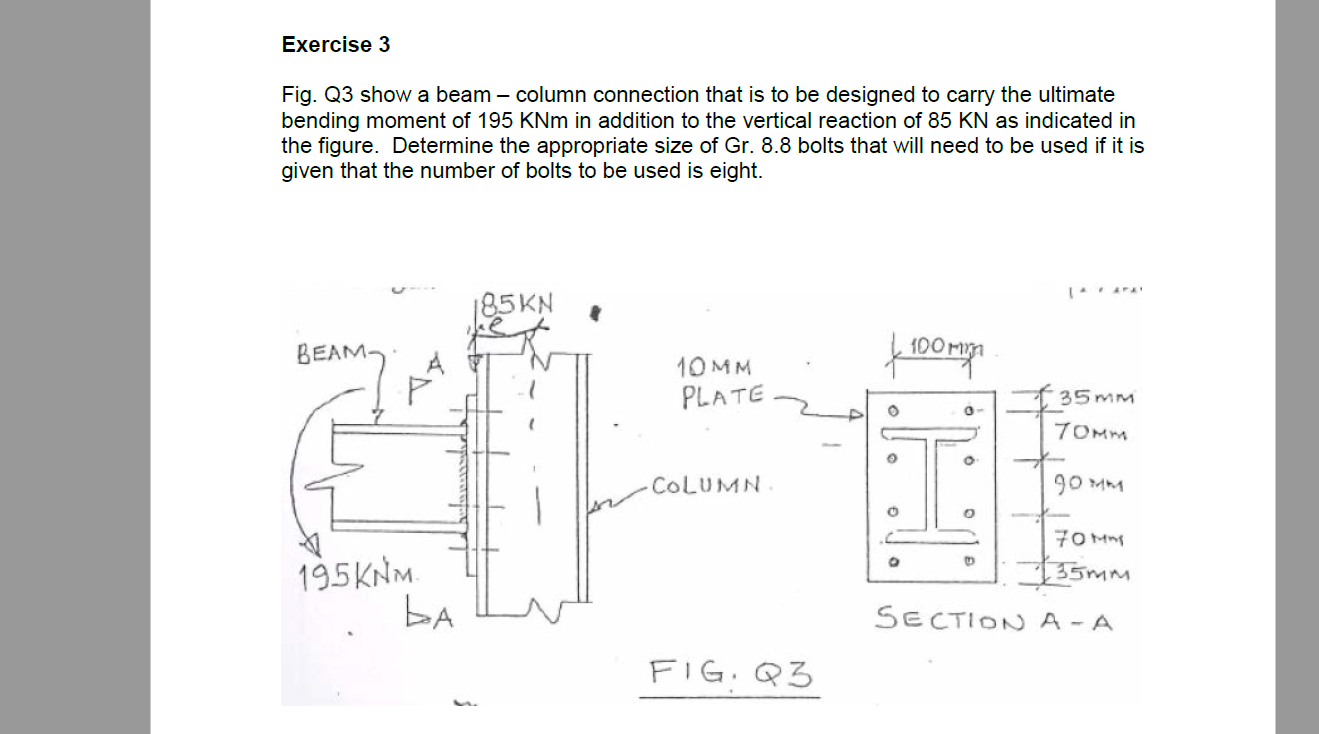 Exercise 3 Fig. Q3 show a beam – column connection | Chegg.com