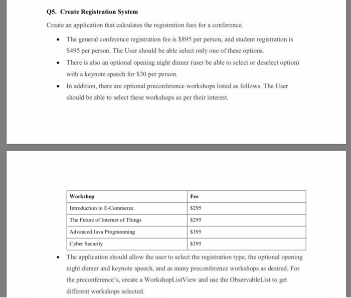 Solved Q5. Create Registration System Create an application | Chegg.com