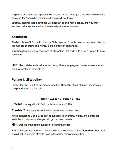 Solved Write a program called Readability that will | Chegg.com