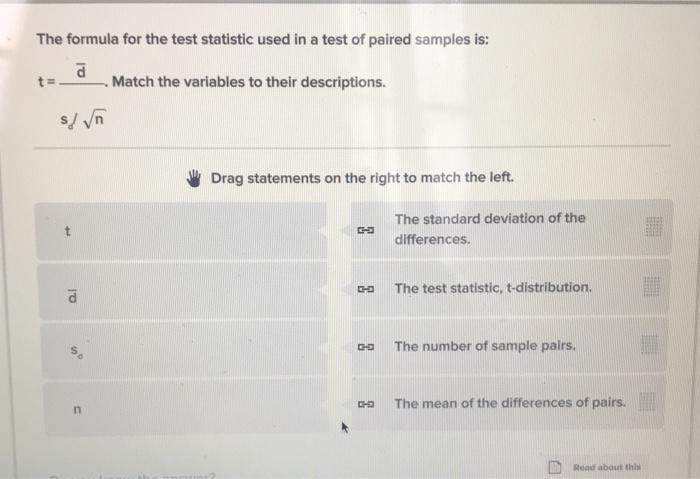 Solved The formula for the test statistic used in a test of | Chegg.com