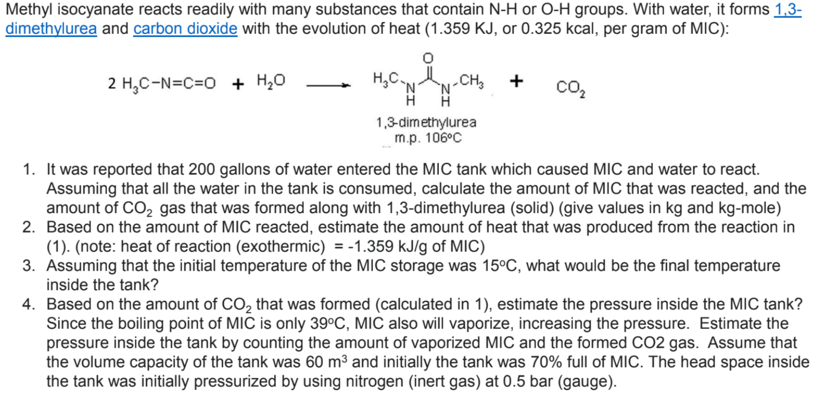 Solved Methyl isocyanate reacts readily with many substances | Chegg.com