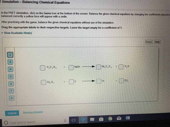 Solved r Simulation - Balancing Chemical Equations In the | Chegg.com