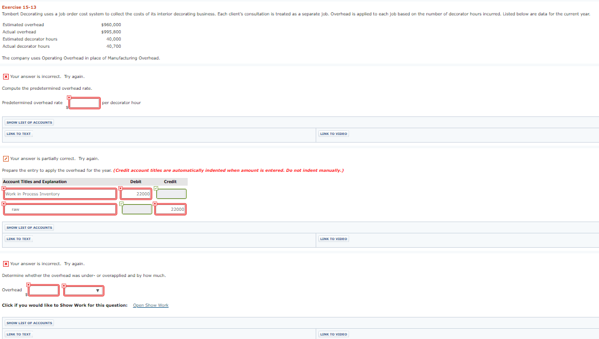 Solved Exercise 15-13 Tombert Decorating uses a job order | Chegg.com