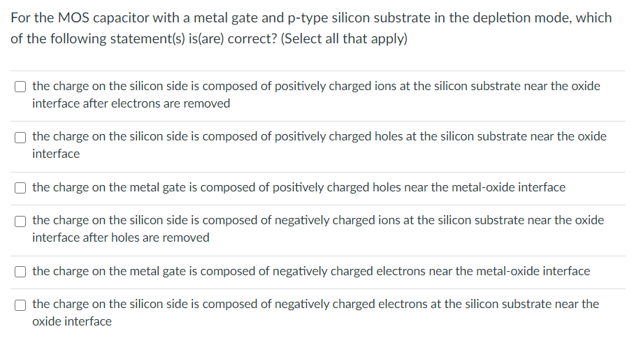 Solved For the MOS capacitor with a metal gate and p-type | Chegg.com