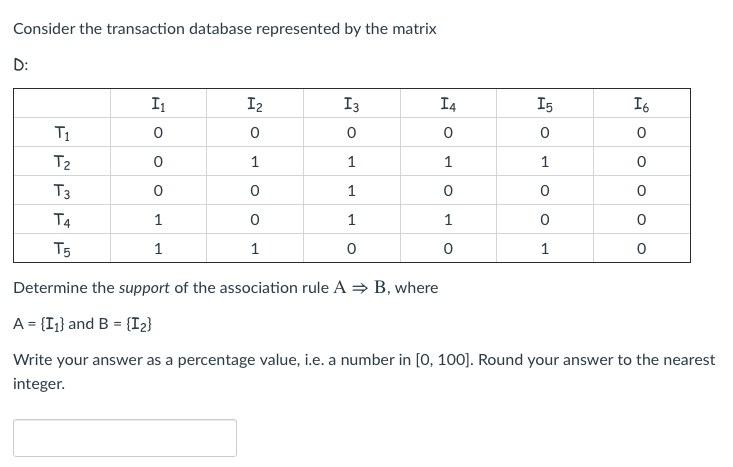 Solved Let D be a database of transactions. D will be | Chegg.com