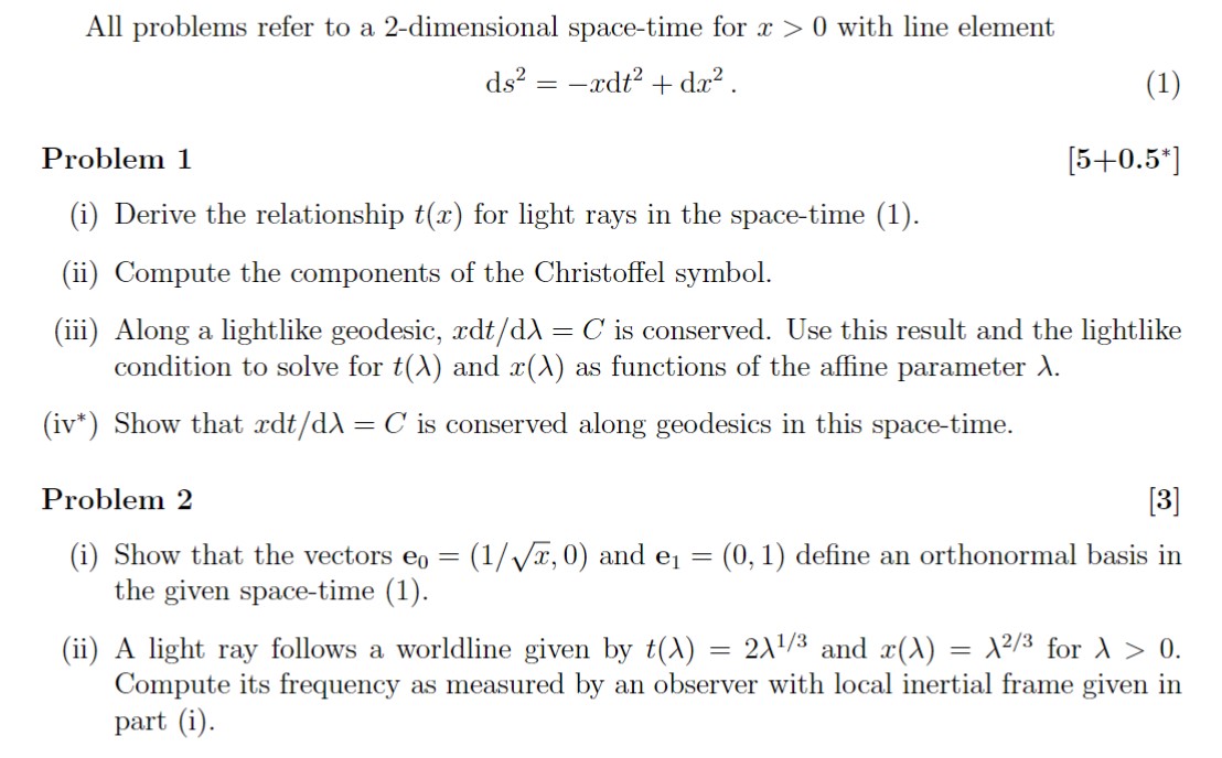 Solved All problems refer to a 2-dimensional space-time for | Chegg.com