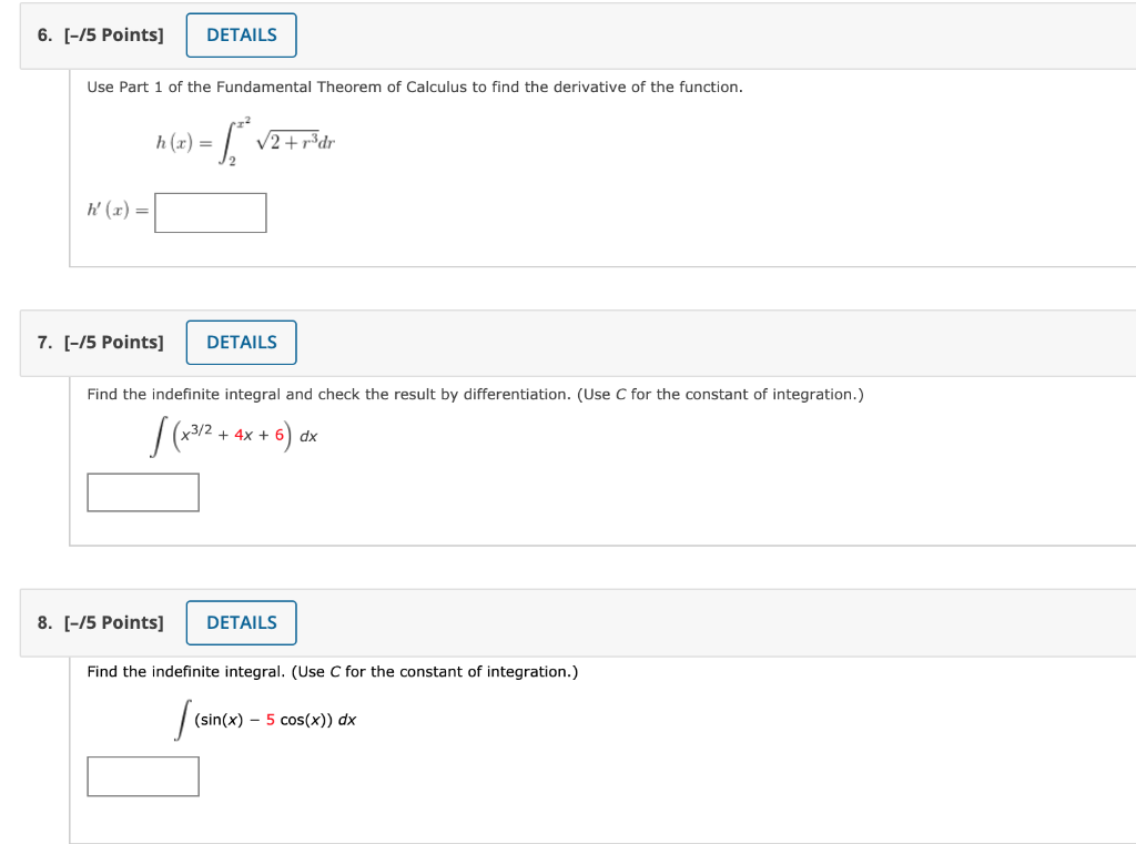 Solved 6. [-15 Points] DETAILS Use Part 1 of the Fundamental | Chegg.com